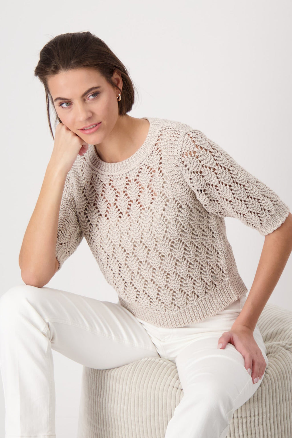 Monari Ajour Pattern Jumper with Lurex Beige – MMJs Fashion