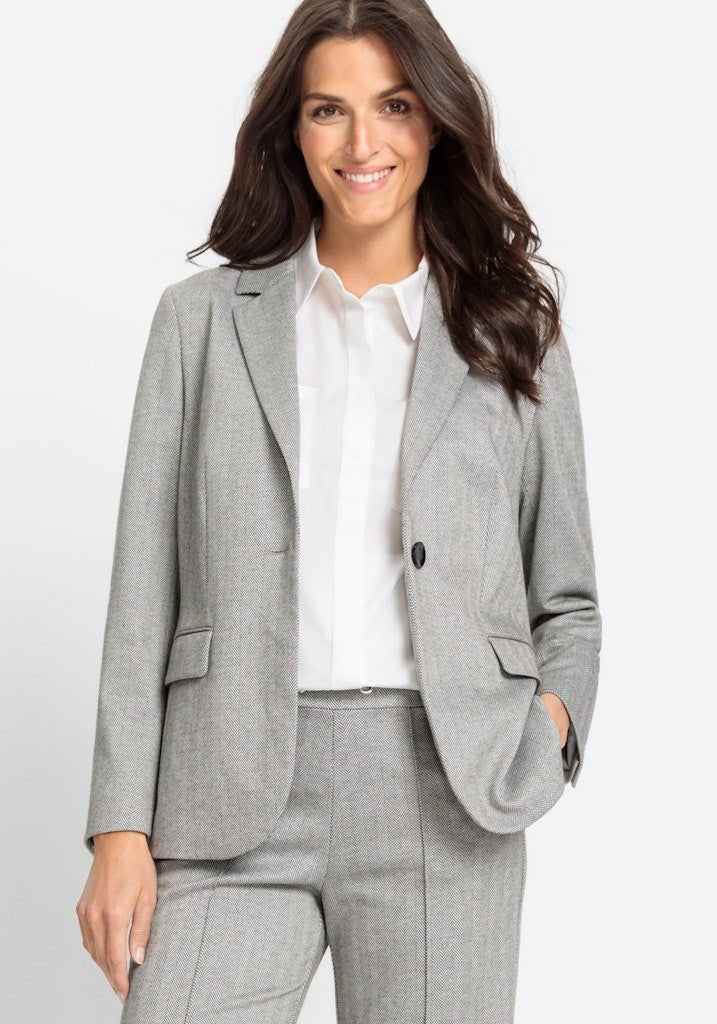 Olsen Herringbone Lapel Collar Jacket Grey – MMJs Fashion
