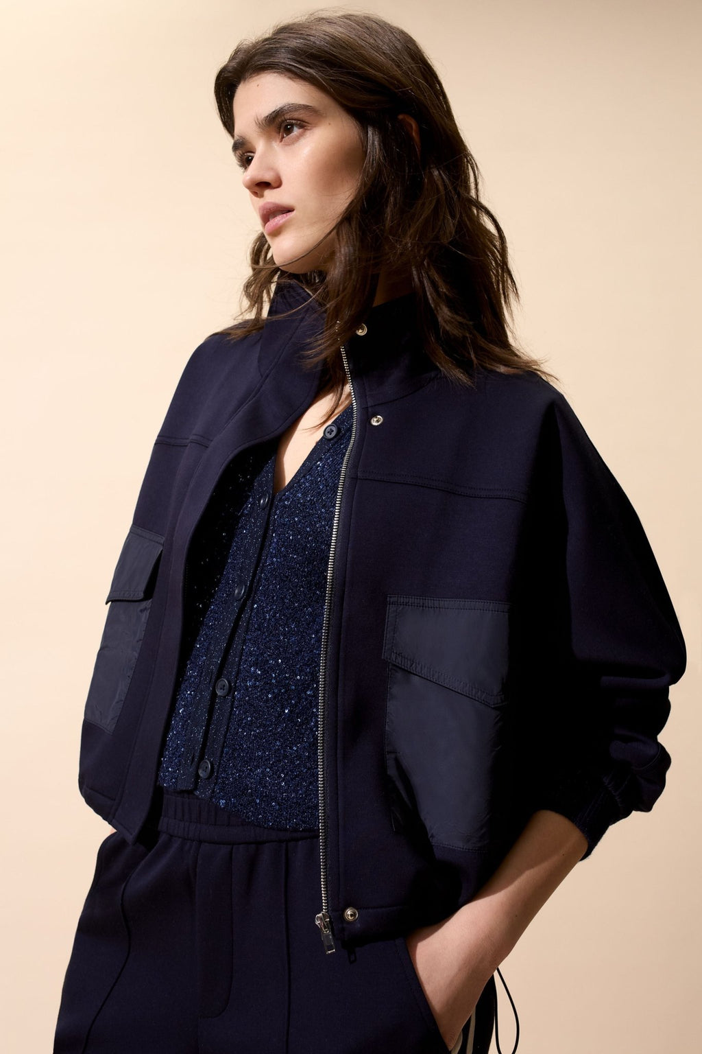 Oui Oversized Scuba Fabric Jacket Navy Blue – MMJs Fashion